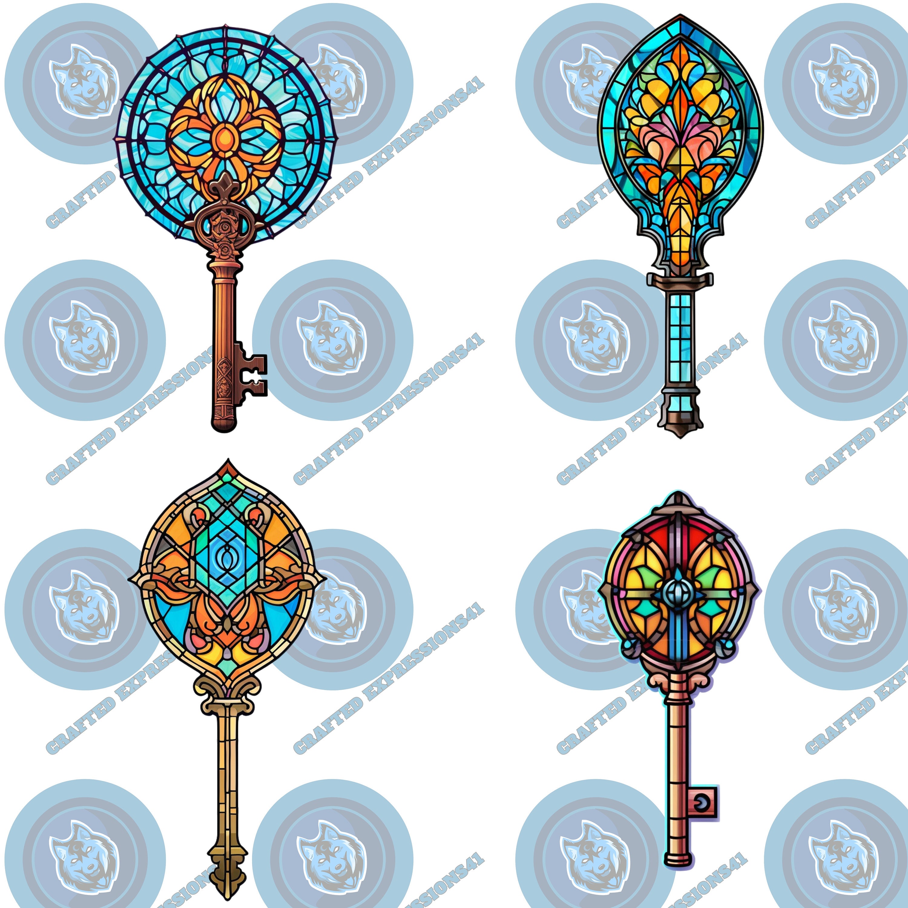 Medieval Stained Glass Key Clipart Gothic Cathedral Inspired Design ...