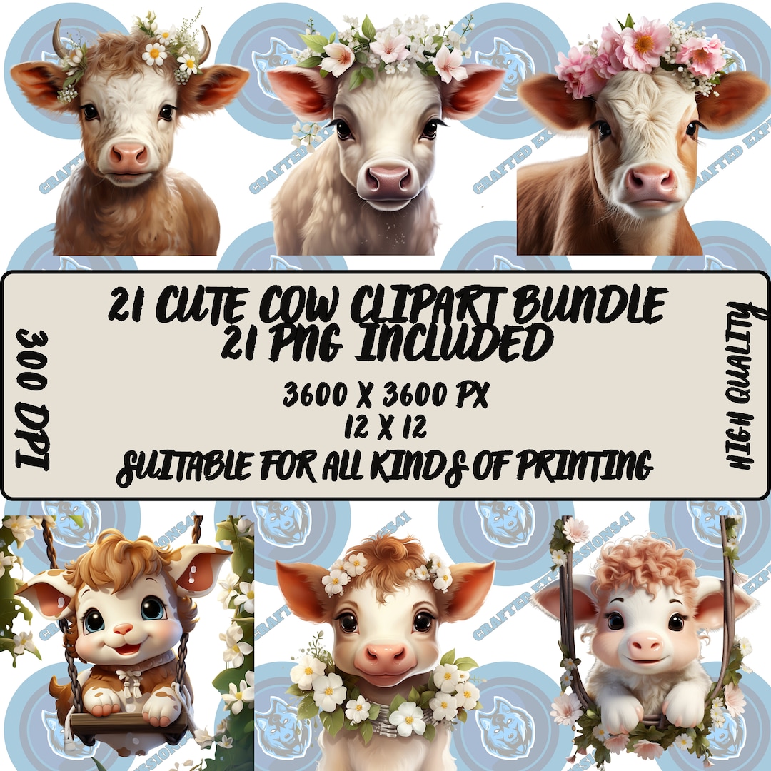 21 Cute Cow Clipart Bundle, Adorable Farm Animal, Farm Barn Animal PNG ...
