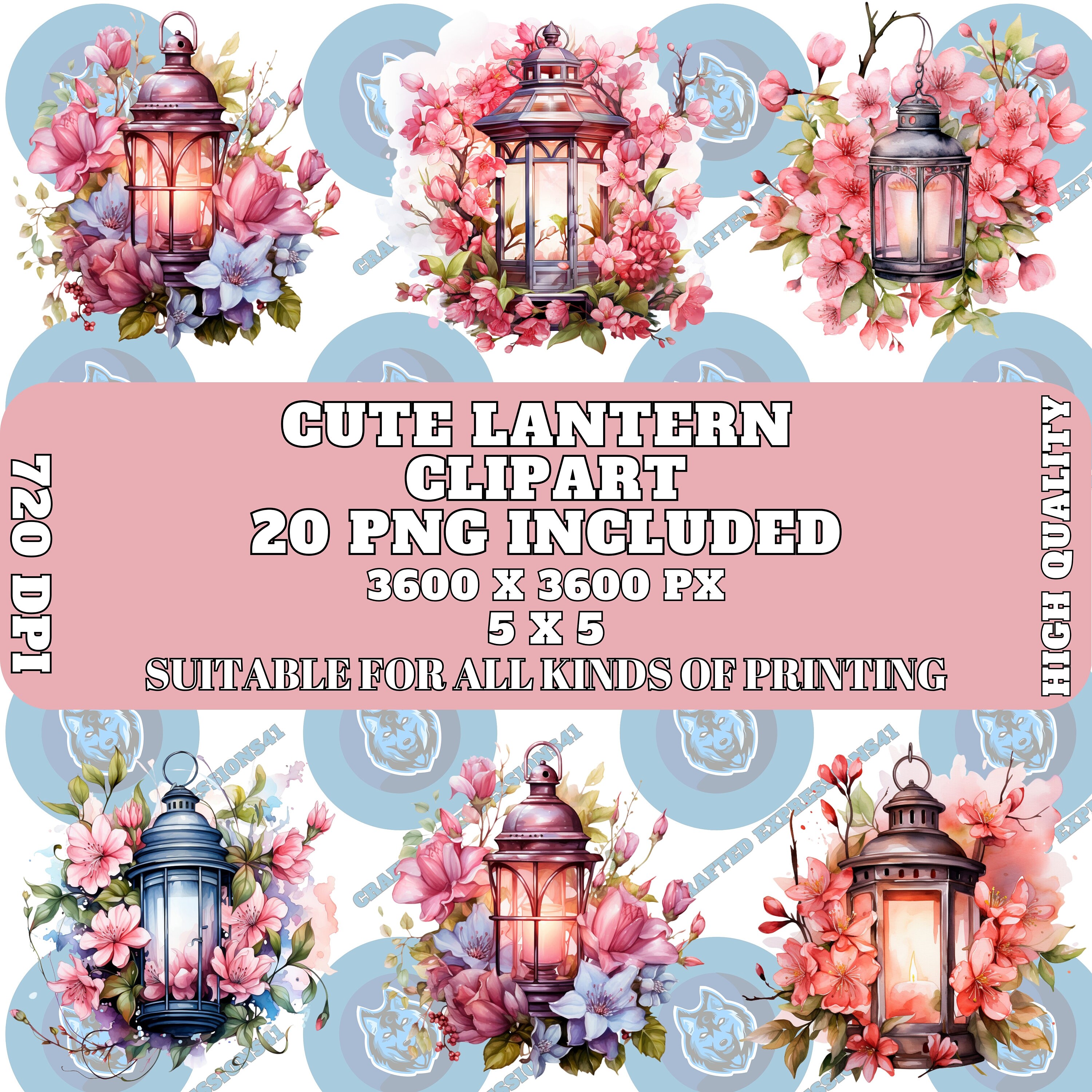 20 Cute Lantern Clipart, Printable Watercolor Clipart, High Quality JPG ...