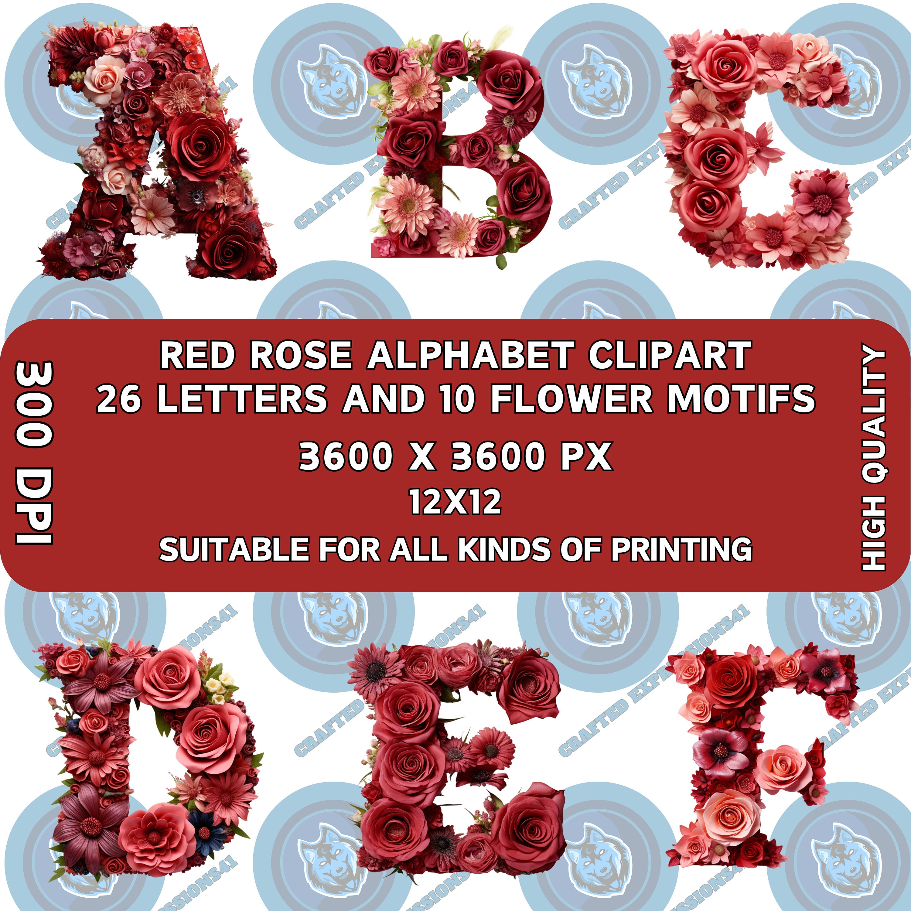 Red Rose Alphabet Clipart Floral Font Letters Doodle Letters PNG ...
