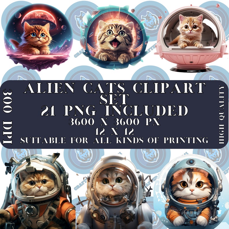 Alien Cats Clipart Set Cat Clipart, Cute Cats , Cute Cat Png , Cat Png ...