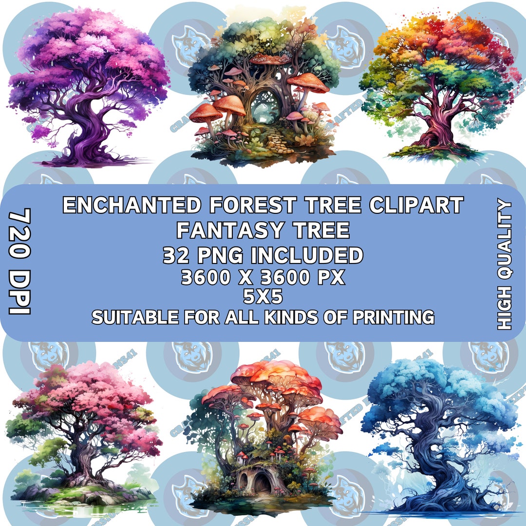 Enchanted Forest Tree Clipart: Whimsical Landscape Art, Watercolor ...