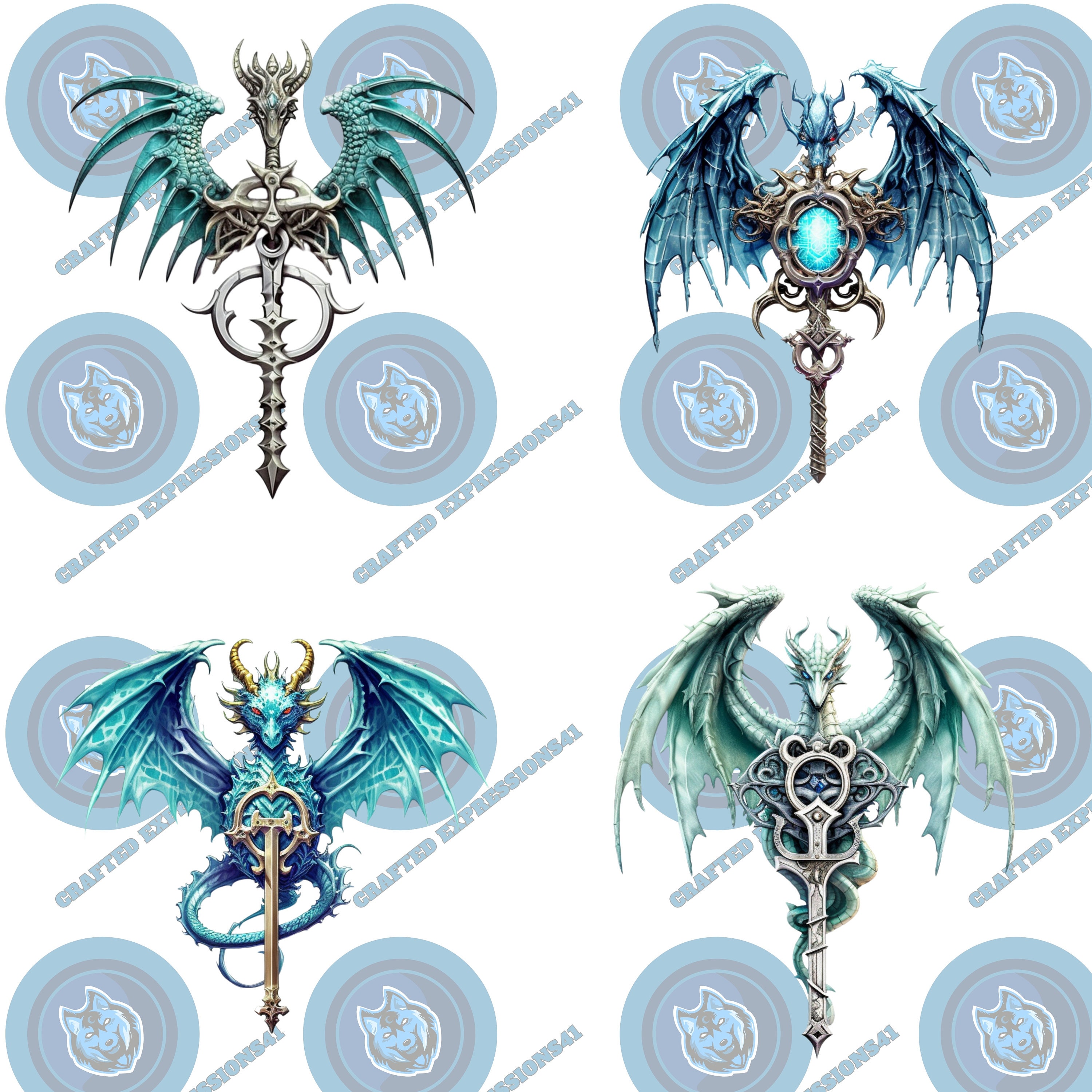 Mystical Dragon Key Clipart Unique Design With Dragon Wing Tips Fantasy ...