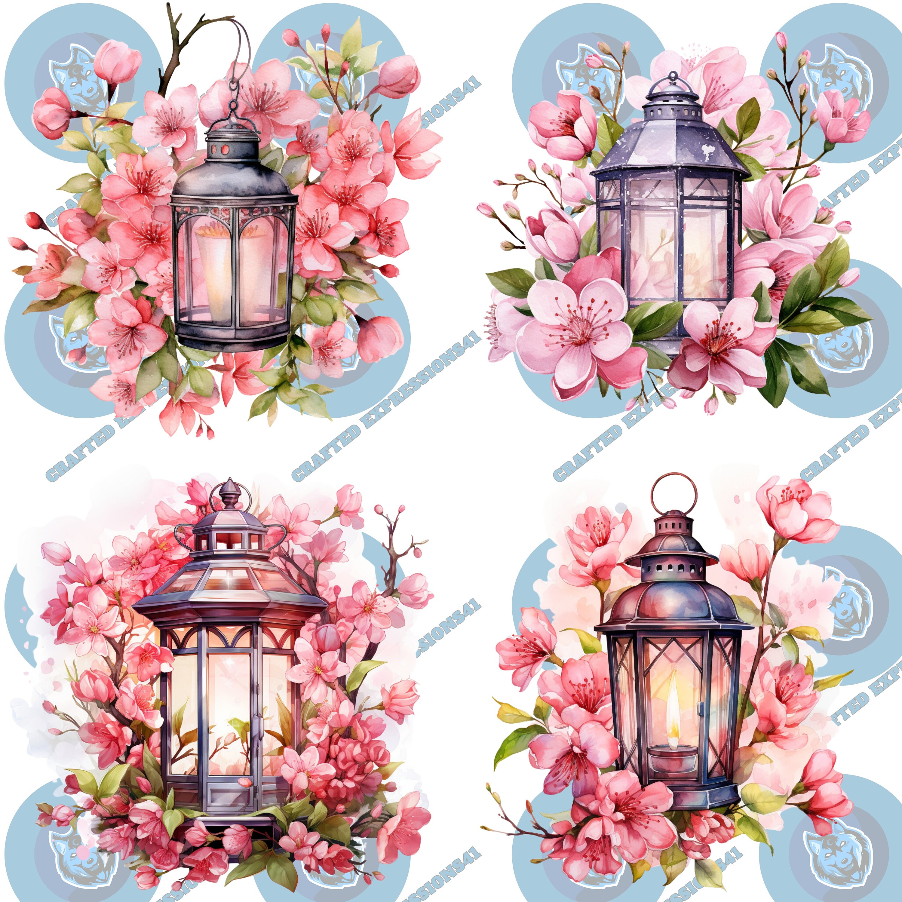 20 Cute Lantern Clipart, Printable Watercolor Clipart, High Quality JPG ...