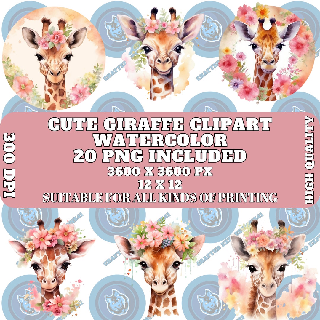 Watercolor Giraffe Clipart Bundle Baby Giraffe, Floral Giraffe, Jungle ...