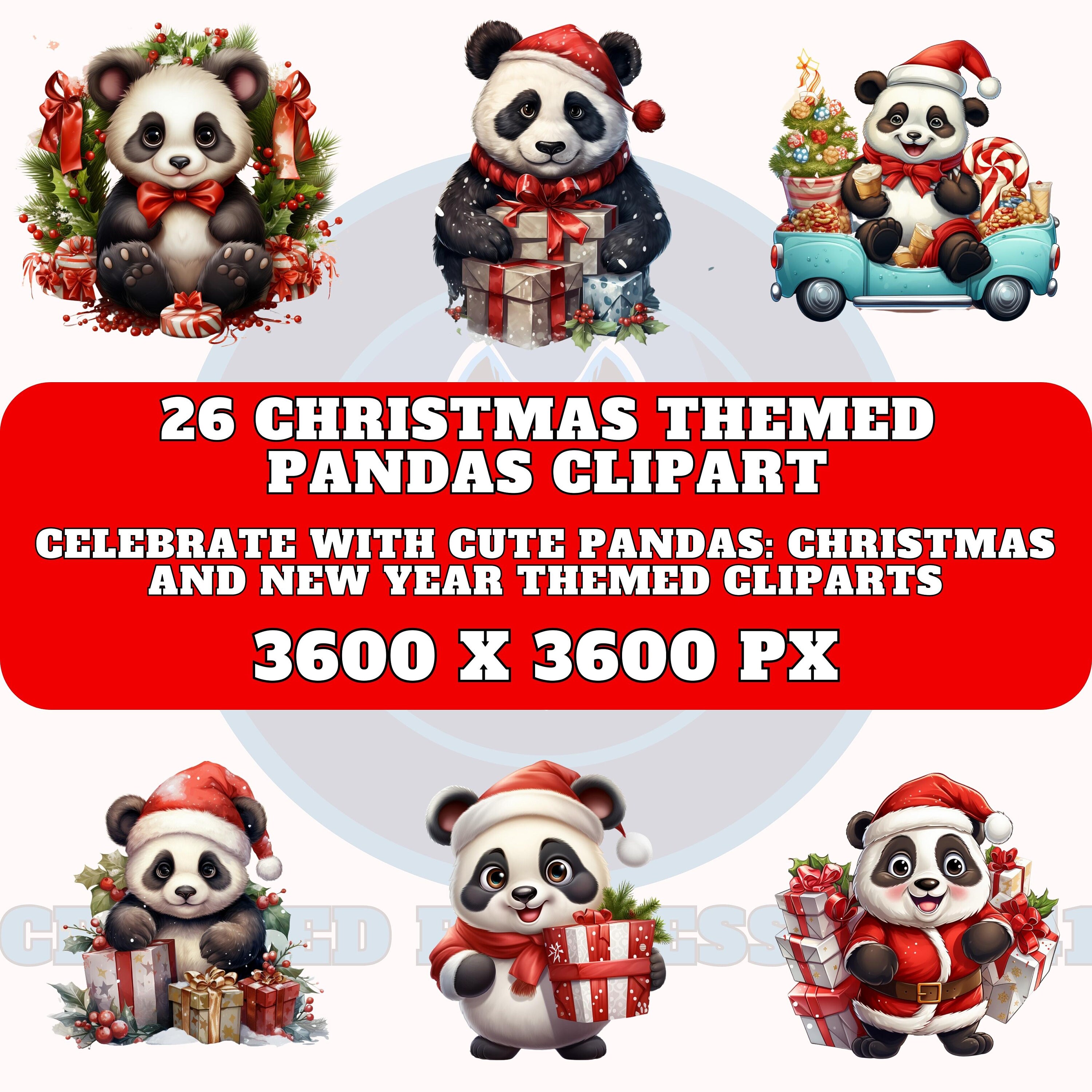 26 Adorable Christmas Panda Cliparts Festive Holiday - Etsy