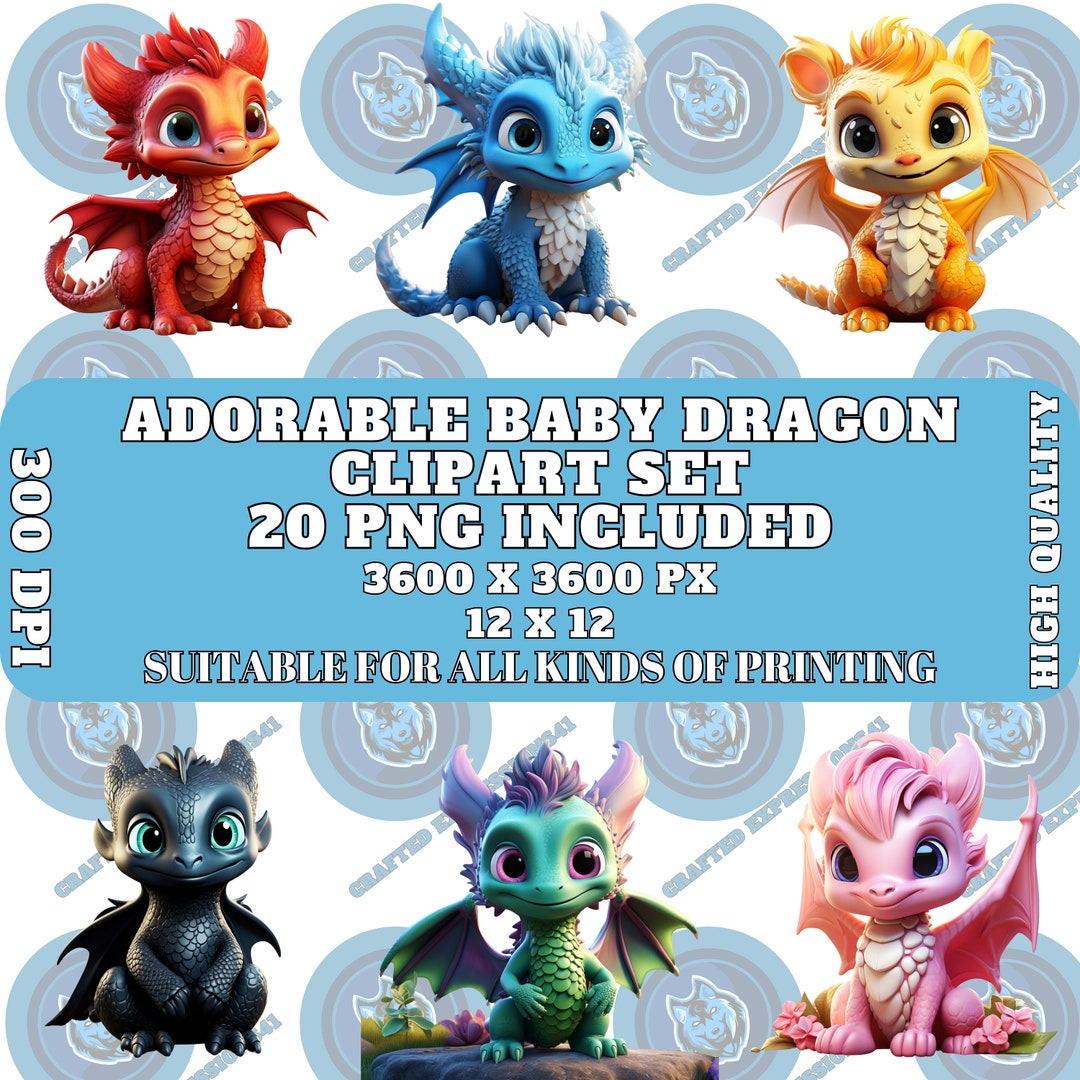 Baby Dragon Clipart Magical Fantasy Illustrations for Nursery Decor and ...
