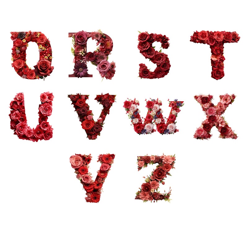Red Rose Alphabet Clipart Floral Font Letters Doodle Letters PNG ...