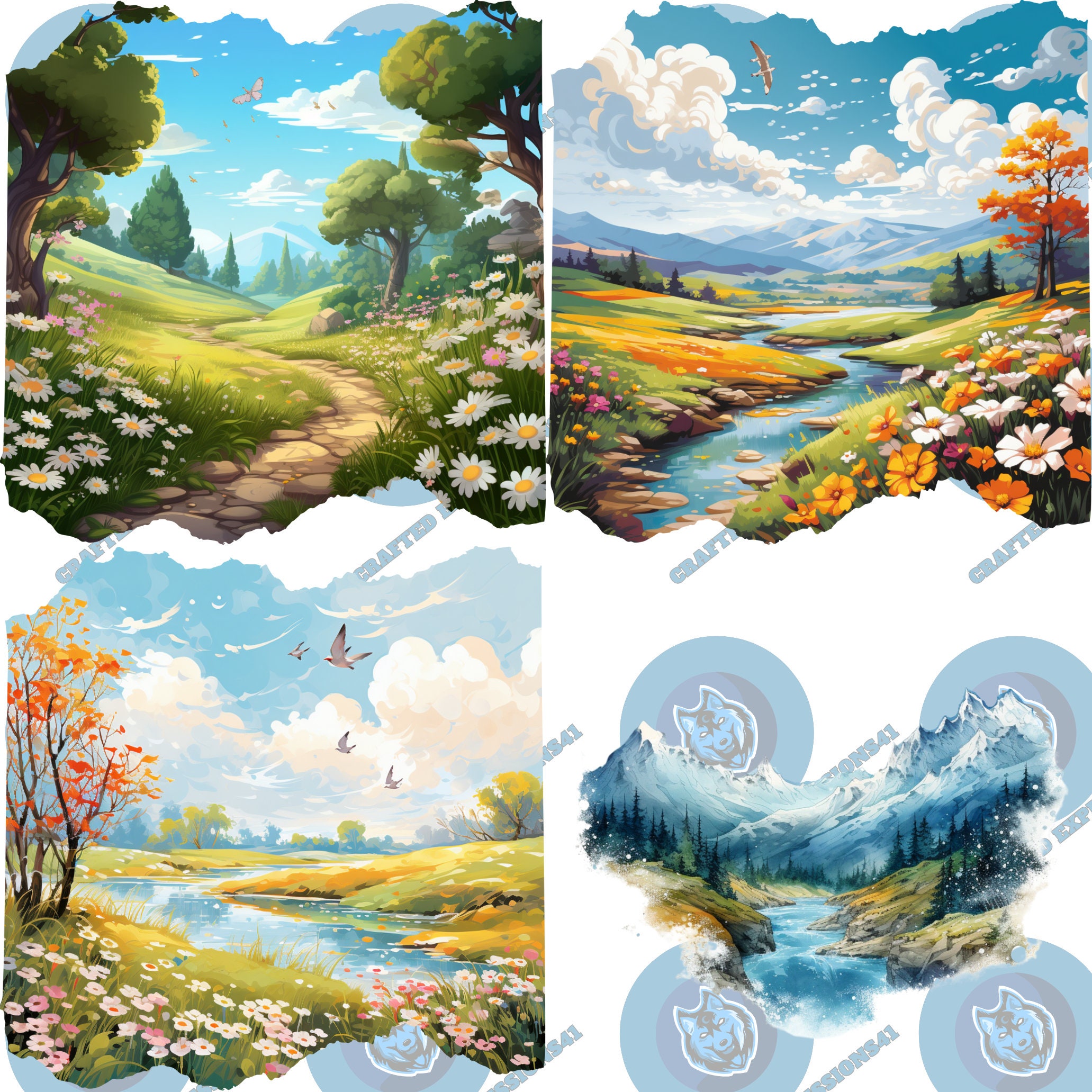 Vibrant Spring Landscape Clipart Bundle Nature-inspired Digital ...