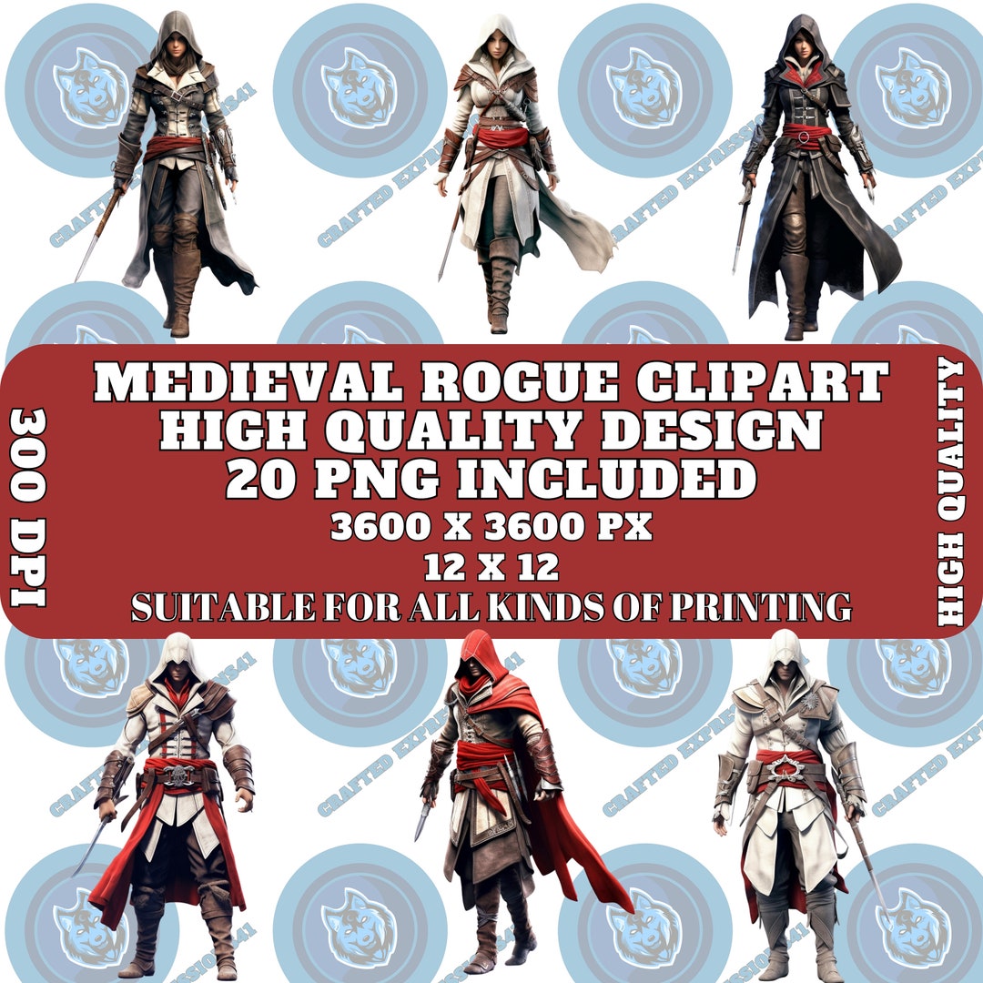 Medieval Rogue Clipart Bundle Fantasy Female Rogue, Assassin Graphics ...