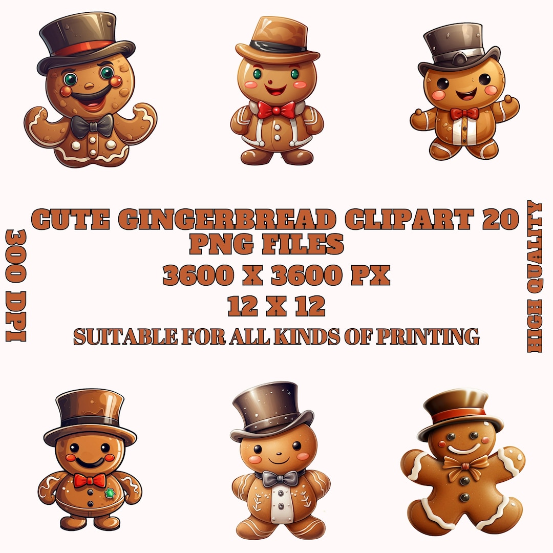 Cute Gingerbread Clipart: 20 PNG 300 DPI High Quality Instant Download ...