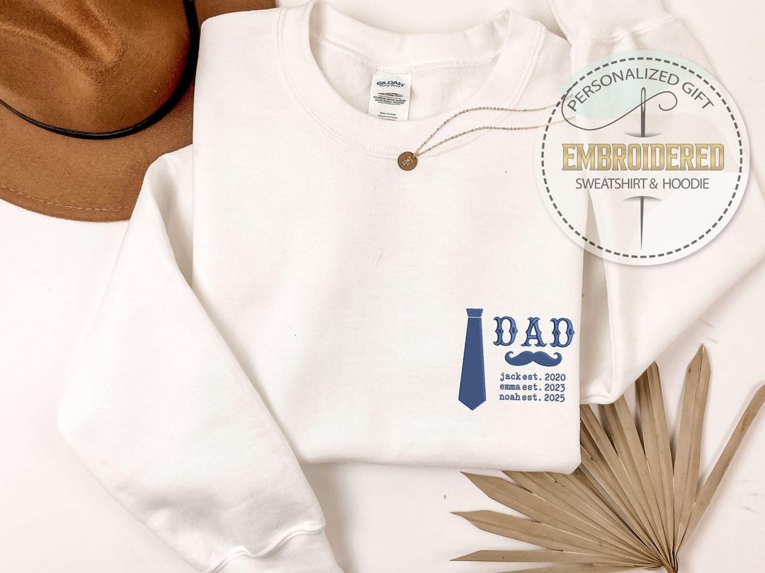 Embroidered Dad Mustache Hoodie, Kids Names & Birth Year Design, Custom ...