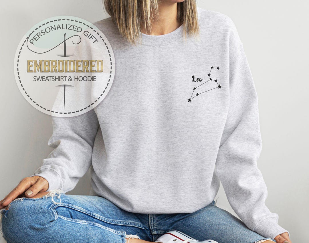 Embroidered Star Sign Constellation Hoodie, Custom Astrology Pocket ...