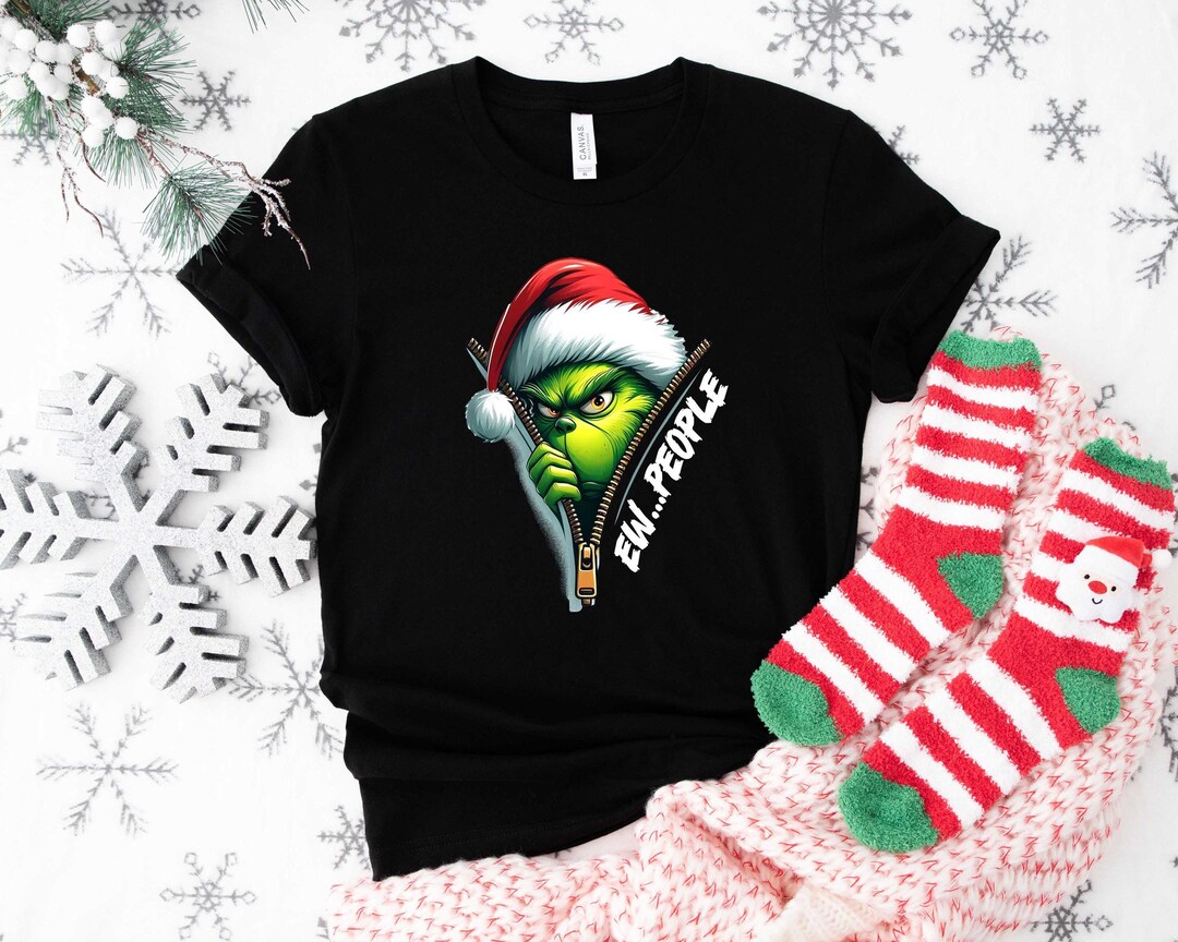 Funny Grinch Ew People Shirt, Grinch Face Shirt, Grinch Santa Hat Shirt ...