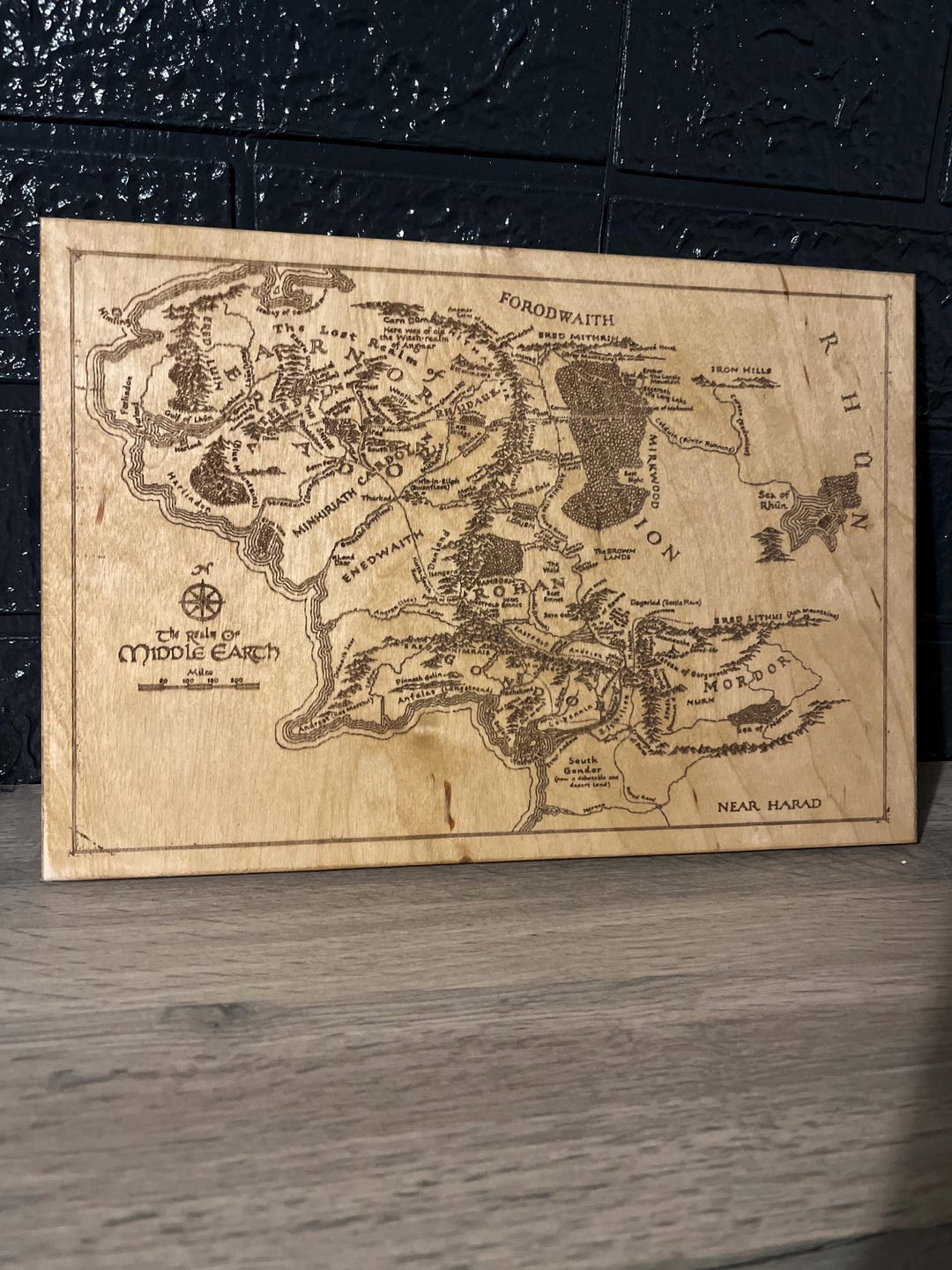 Middle Earth Map Board Handcrafted Engraved Wooden Wall Art Perfect ...