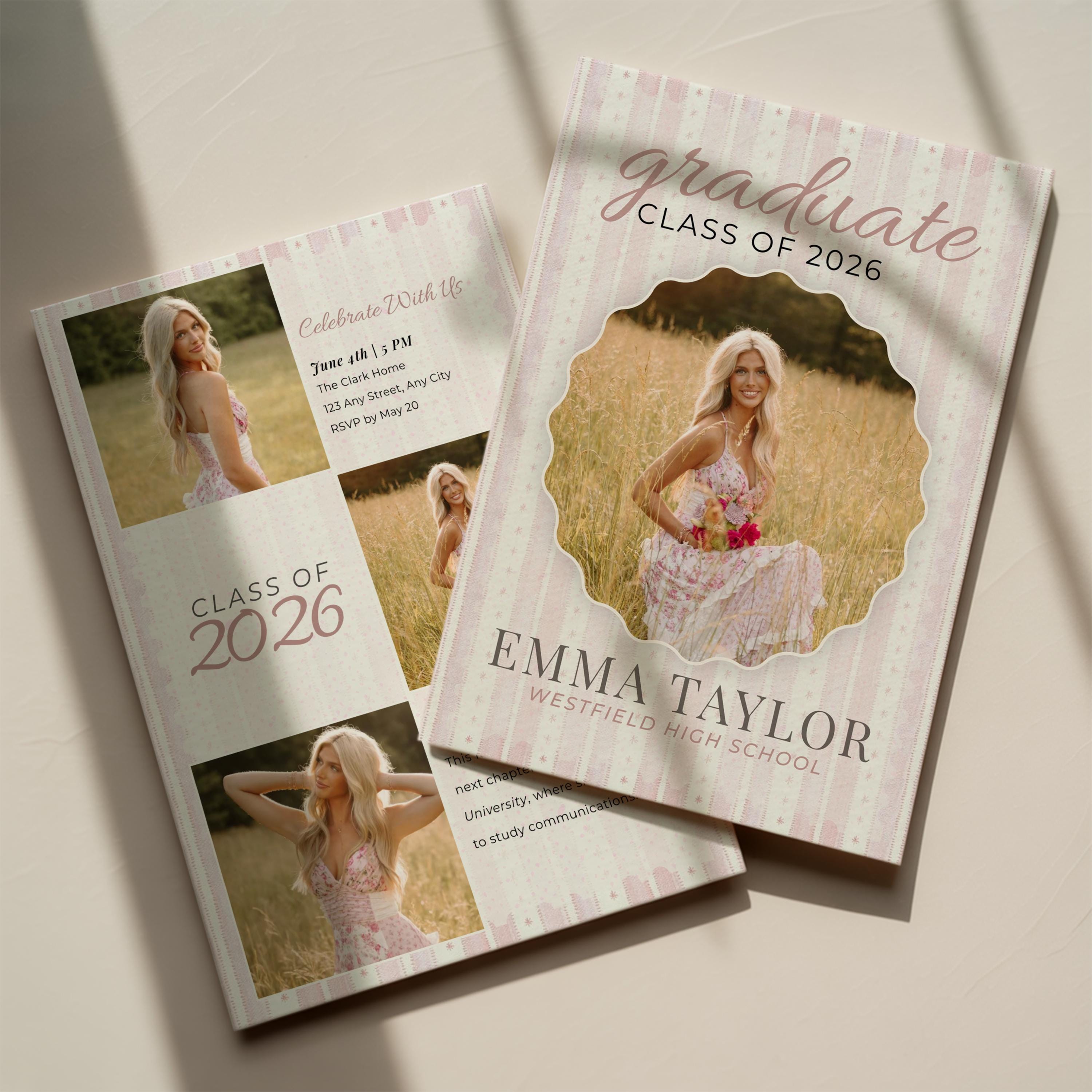 Pink Graduation Announcement Template | Class of 2026 Senior Photo Card ...