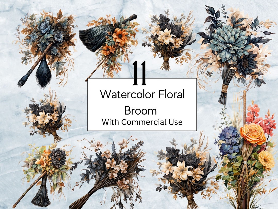 Watercolor Floral Broom Art Broom Svg Halloween Broom SVG - Etsy