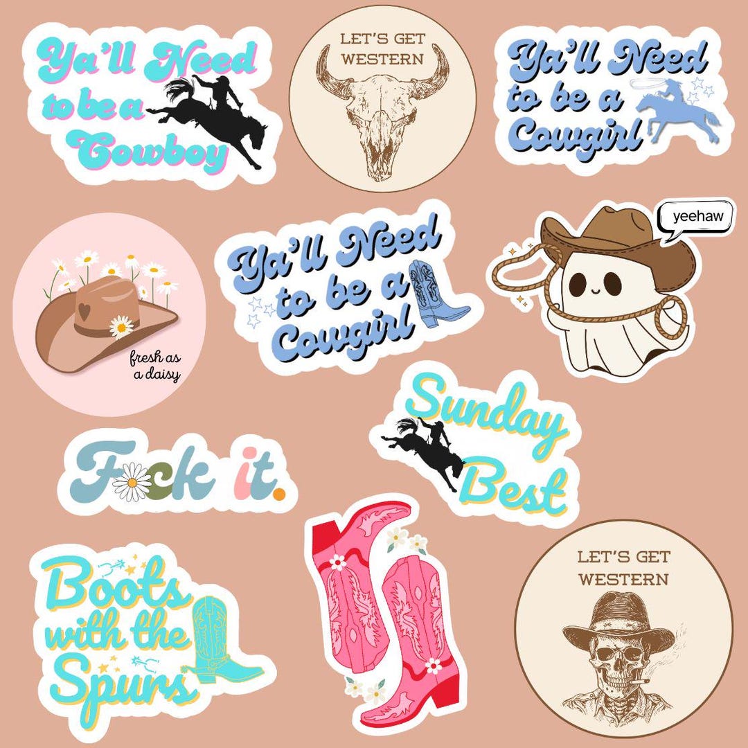 Western Sticker Bundle Printable Stickers Retro Cowgirl Stickers Retro ...