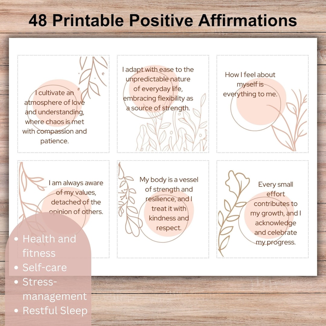 Positive Affirmation Cards, 48 Printable Daily Mantras for Women ...