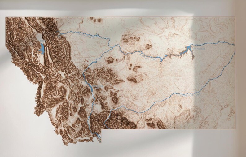 Montana Map Print | Vintage Earth Tone Relief Map | Montana Wall Art ...