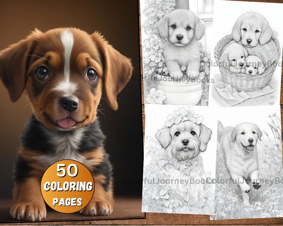 50 Cute Dog Coloring Pages for Kids and Adults Digital - Etsy