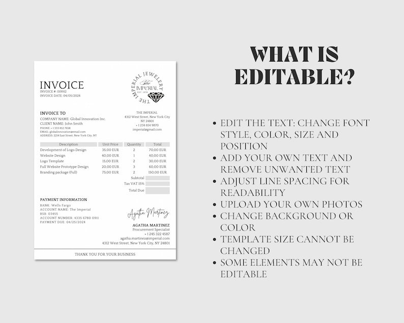 Professional Invoice Template | Canva Customizable Printable | A4 and ...