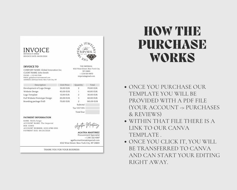 Professional Invoice Template | Canva Customizable Printable | A4 and ...
