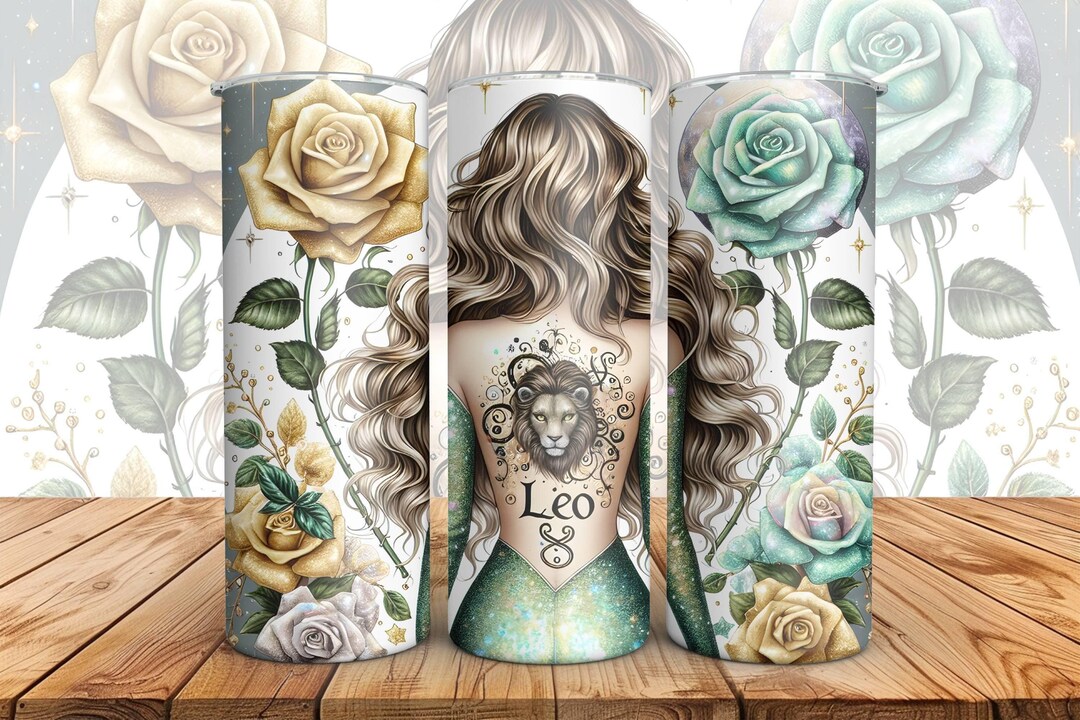 Leo Zodiac 20 Oz Skinny Tumbler Wrap PNG, Glittery Leo Design, Floral ...