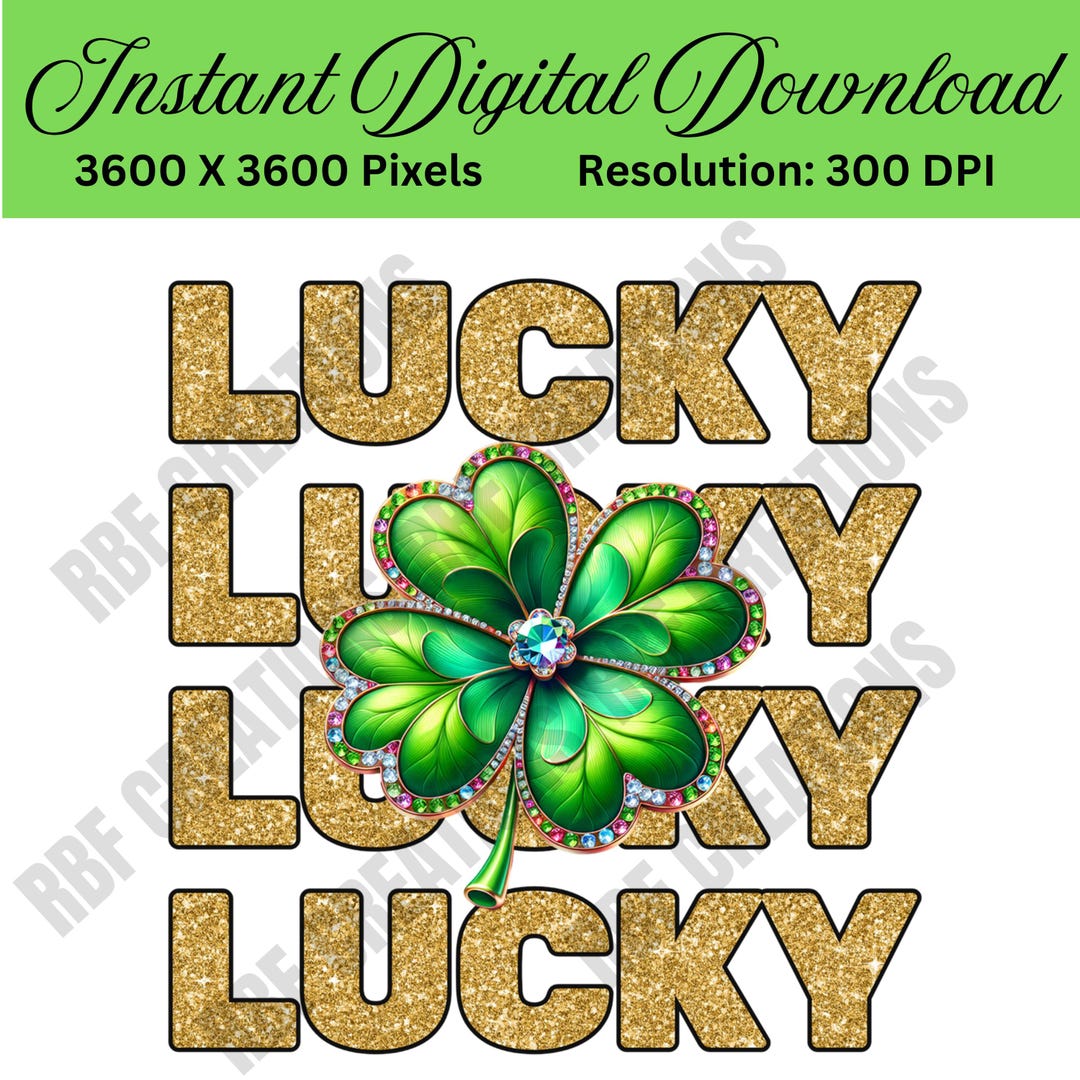 Gold Glitter LUCKY Clover PNG, St Patrick's Day Four Leaf Clover ...