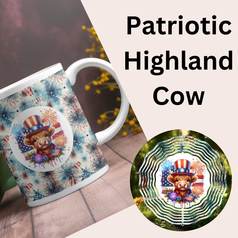 Patriotic Highland Cow PNG Sublimation Design 4th of July, Memorial Day ...