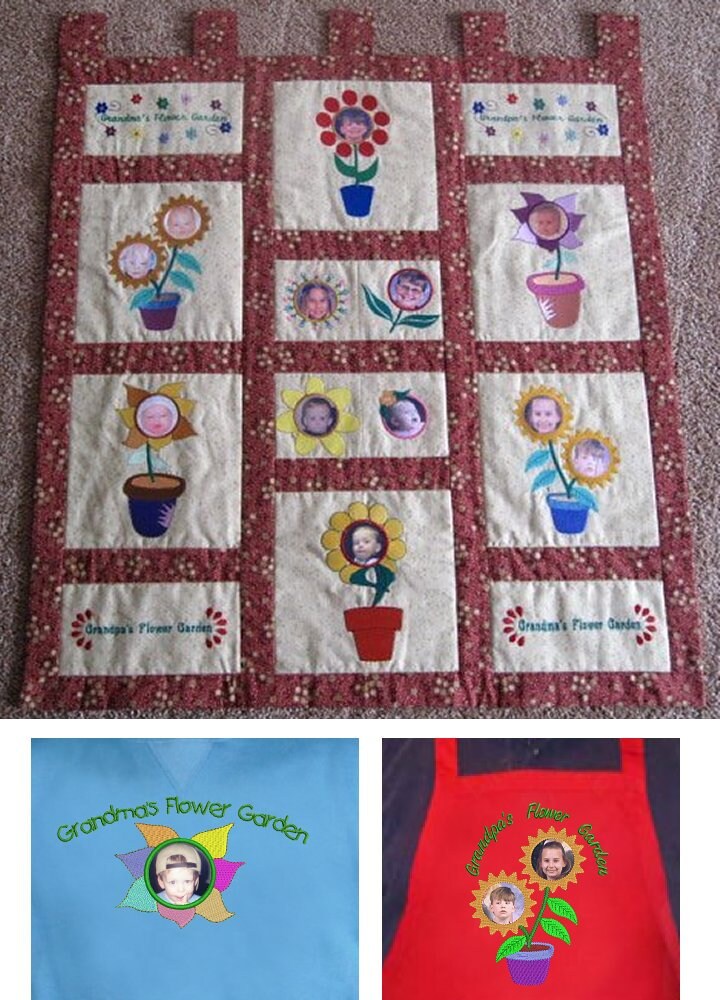 Grandma/grandpa Flower Garden Photo Applique Machine Embroidery Designs ...
