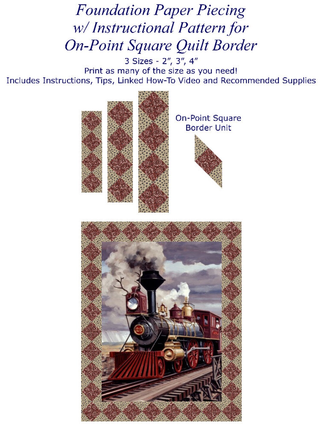 Paper Piecing FPP On-point Square Quilt Border 3 Sizes W/ Instructional ...