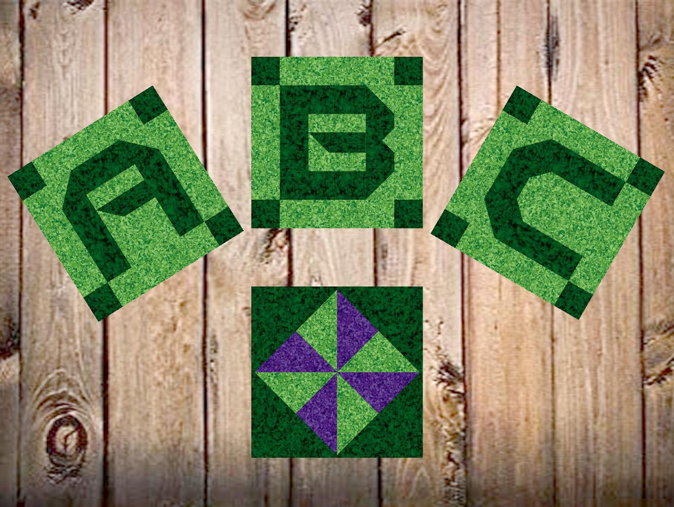 Patchwork Alphabet Squared Quilt Pattern - Letters & Pinwheels Quilt ...