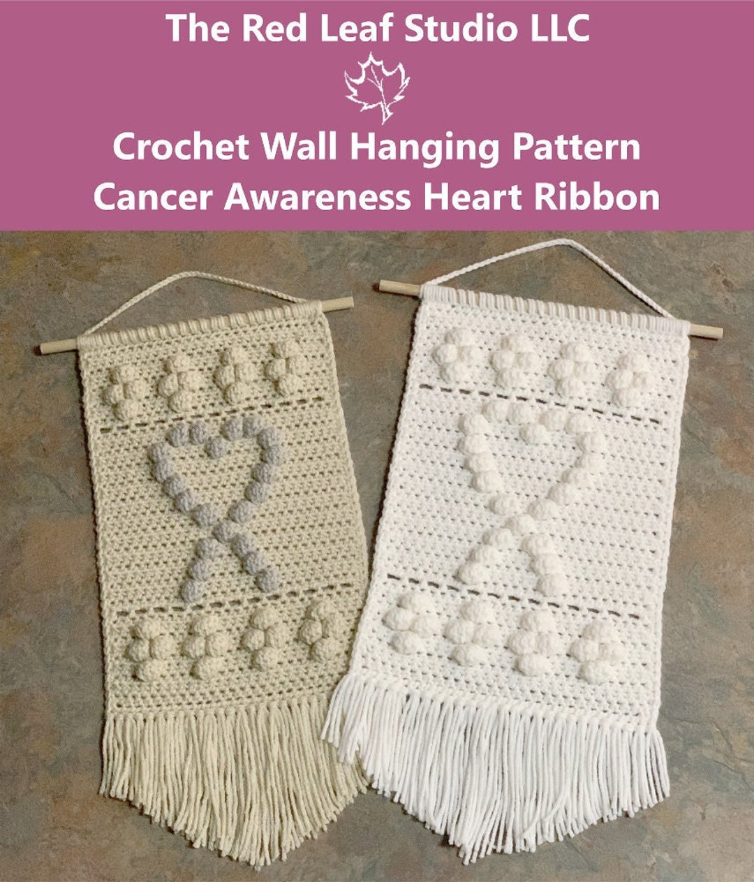 Crochet Pattern Wall Hanging Cancer Awareness Heart Ribbon Crochet DIY ...
