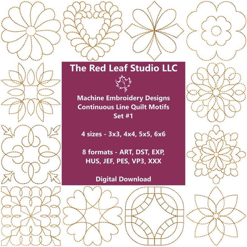 Set #1 - Continuous Line Quilt Motifs Machine Embroidery Designs ...