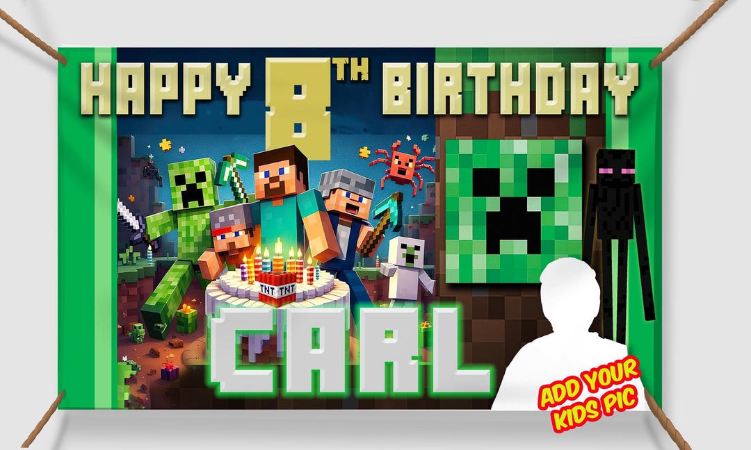 MINECRAFT Happy (age #) Birthday Banner, Printed & Shipped - Etsy