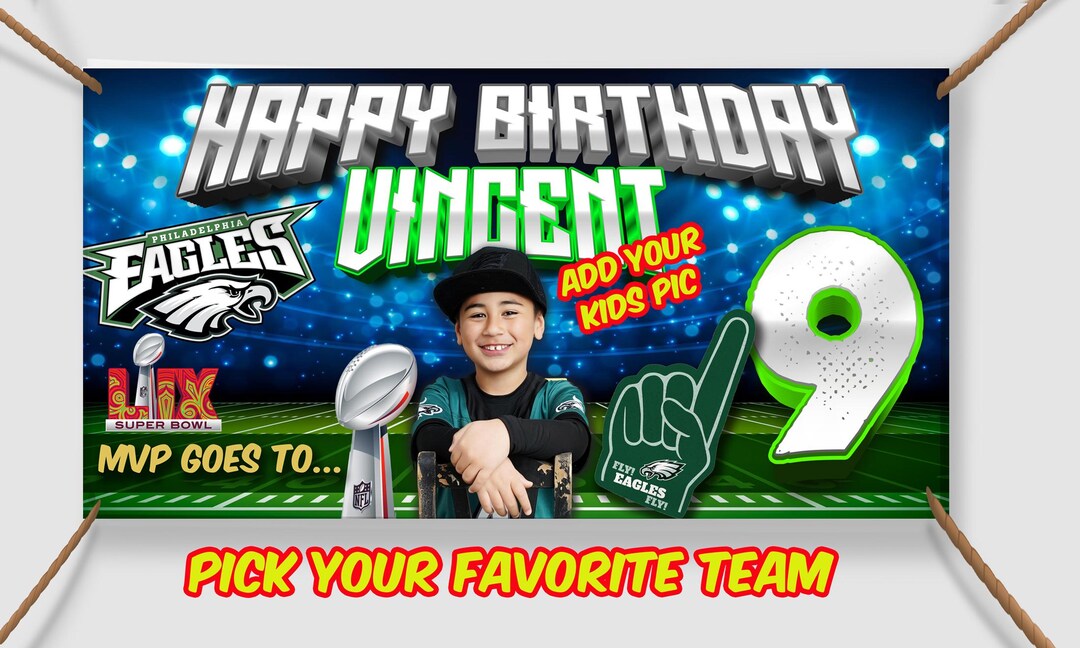Pick Your Favorite Team! Happy Birthday Banner, With Pic, Printed ...