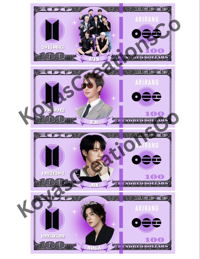 K-pop World Tour Dollar Bill Freebie Template: OT7 and Individual ...
