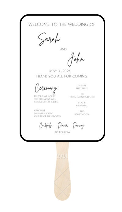 Wedding Program Fan Template DOWNLOAD Fully Customizable - Etsy