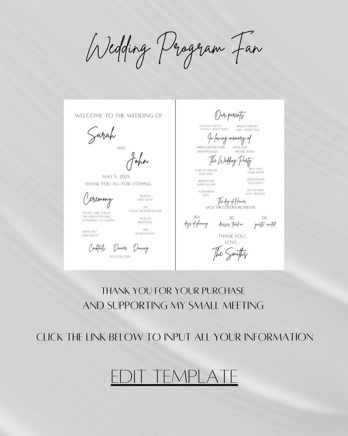 Wedding Program Fan Template DOWNLOAD Fully Customizable - Etsy