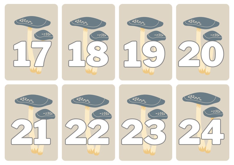 24 Mushroom Number Flashcards, Montessori Material, Educational ...