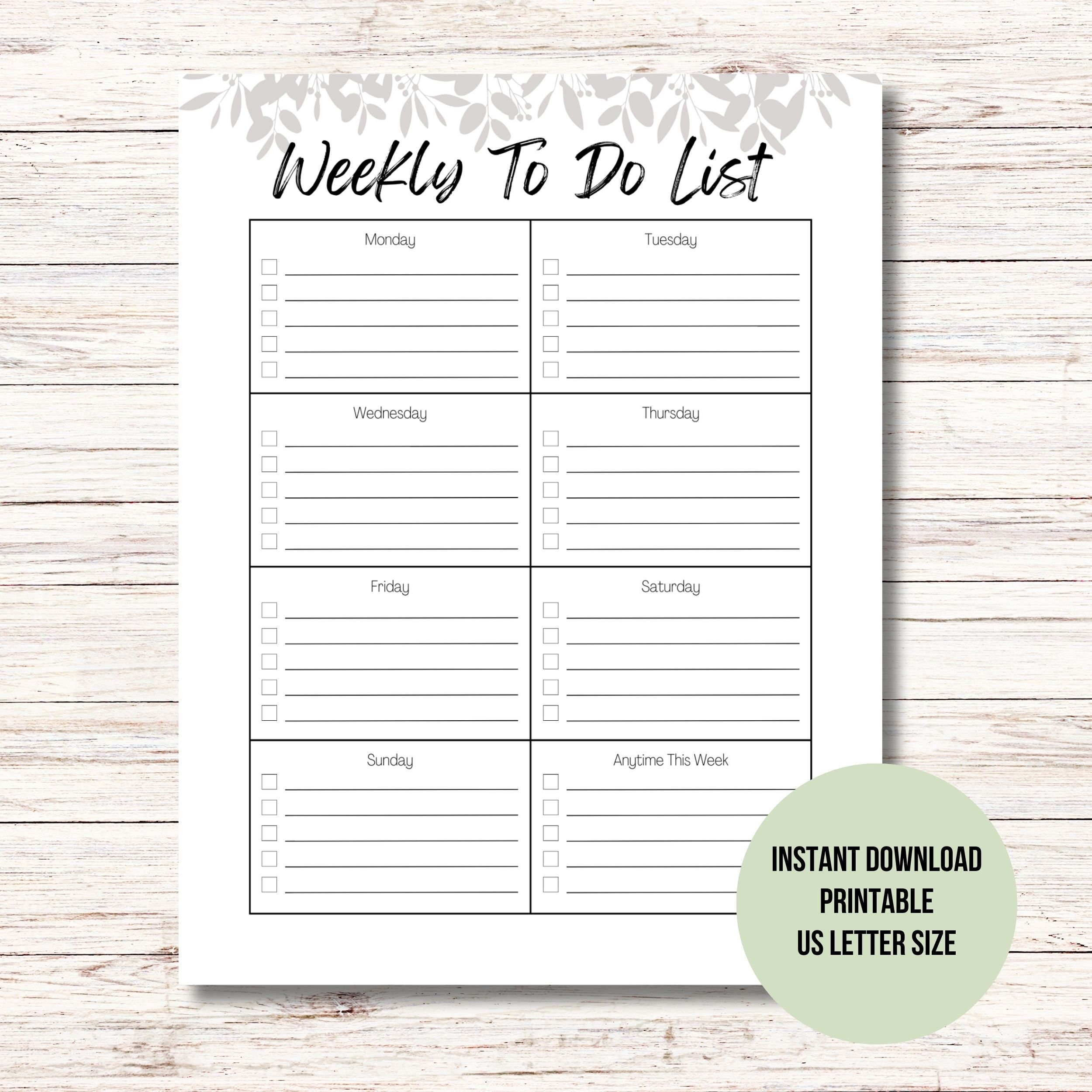 To Do List, Weekly to Do, Checklist, Planner, Productivity, PDF, Weekly ...