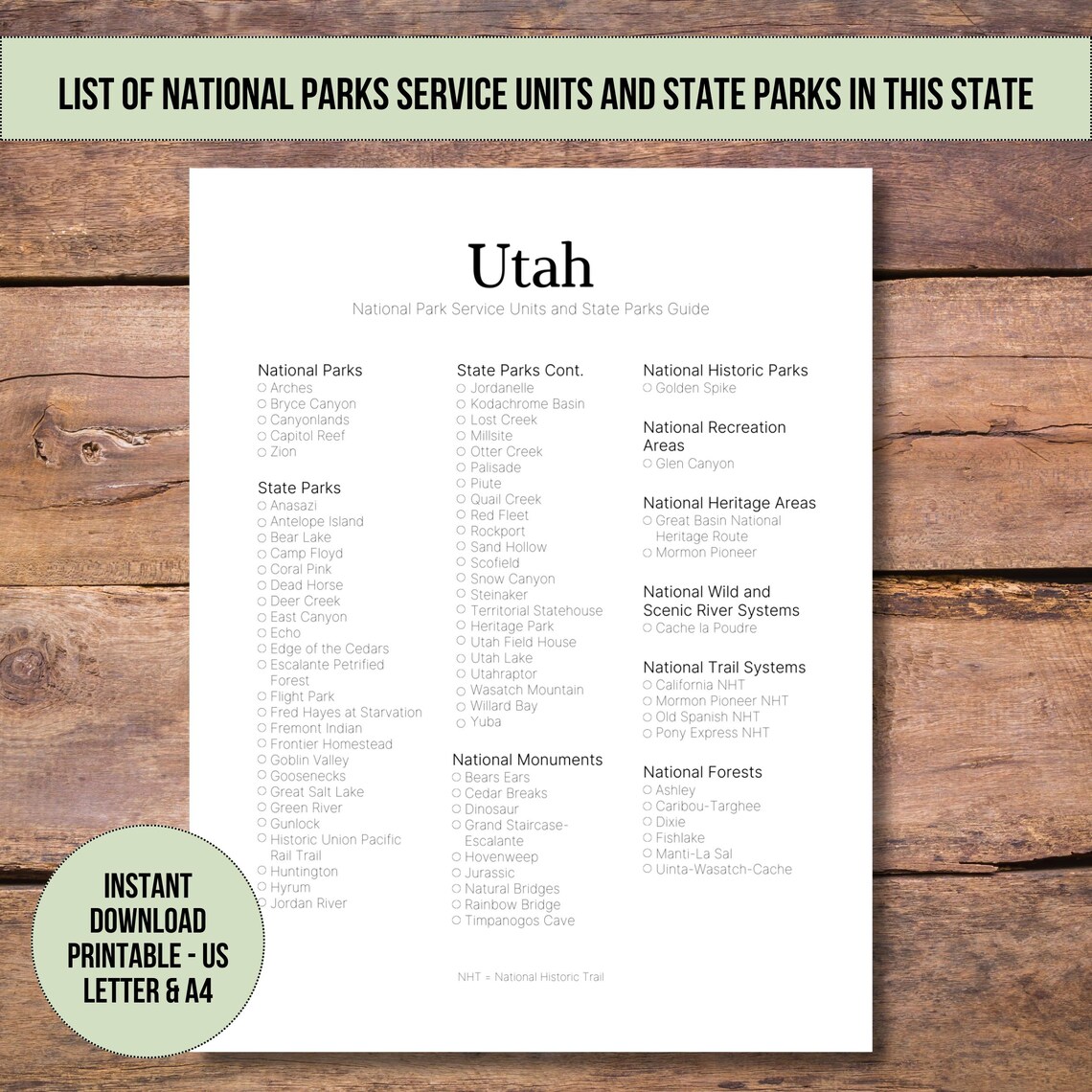 Utah National Parks Checklist: State Parks & Monuments (PDF) - Etsy