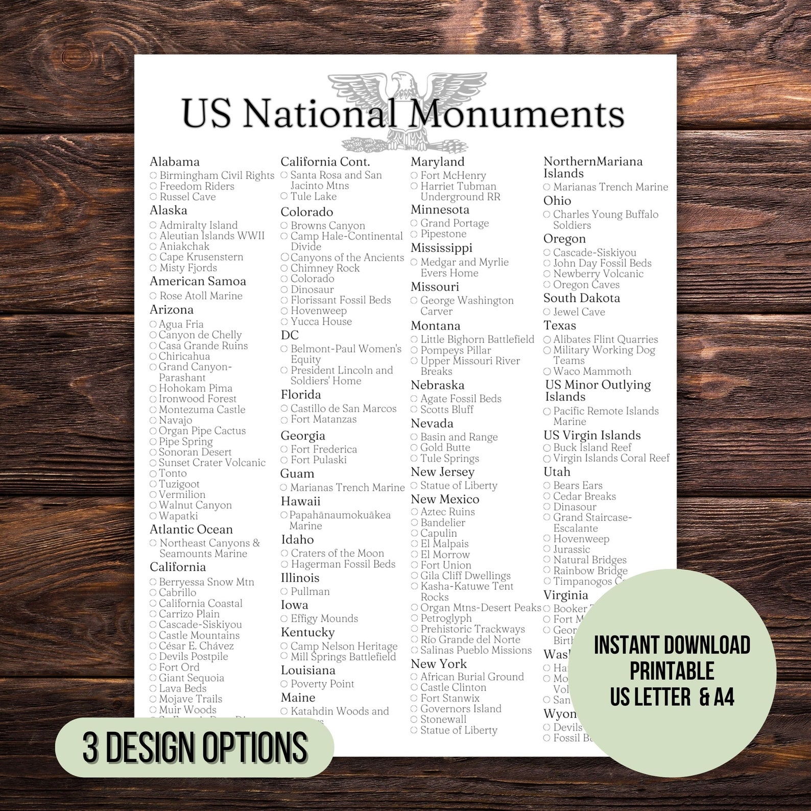 US National Monuments Checklist Poster: Travel Bucket List (PDF) - Etsy