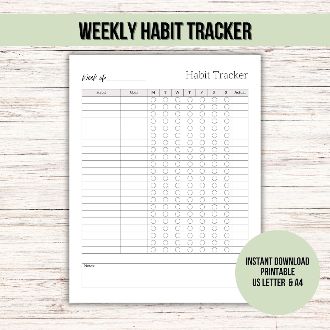 Weekly Habit Tracker Printable, Progress Tracker, Daily Habits, Goal ...