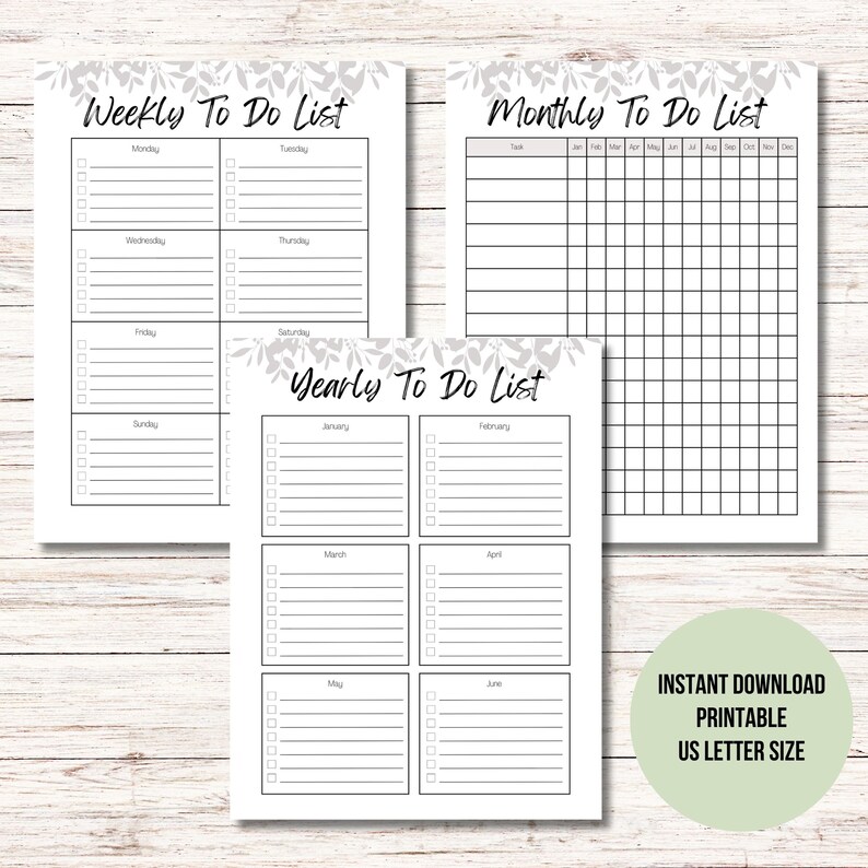 Daily To-do List Printable: Weekly, Monthly, Yearly Checklist (letter ...