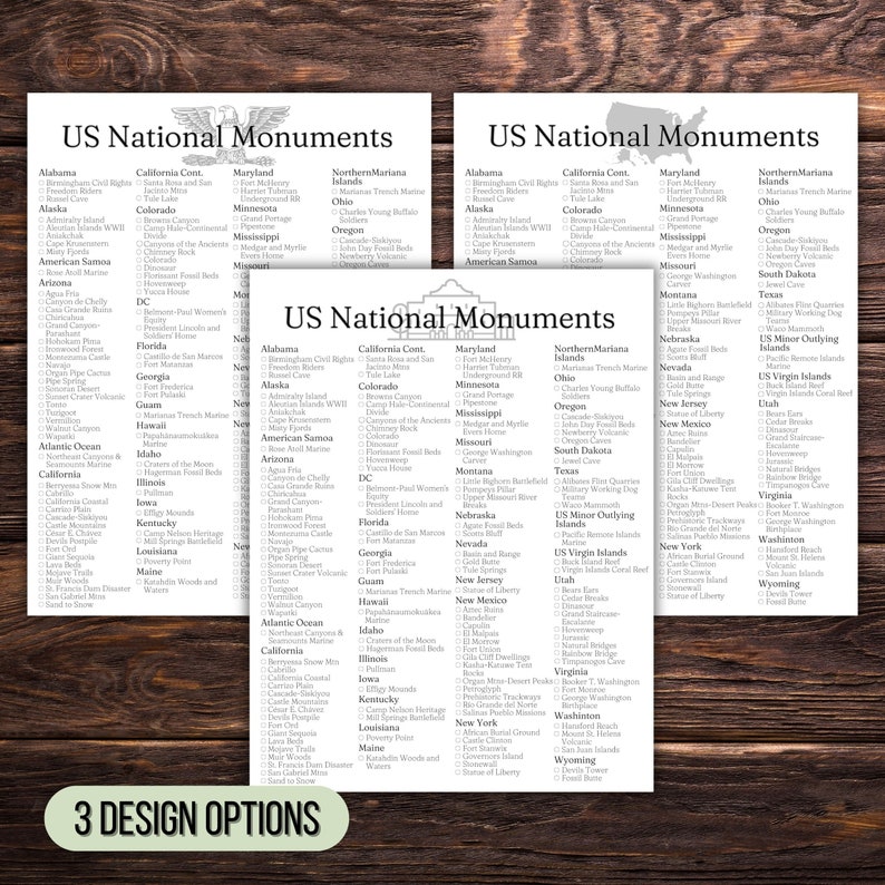 US National Park, US National Forest, US National Monuments Checklist ...