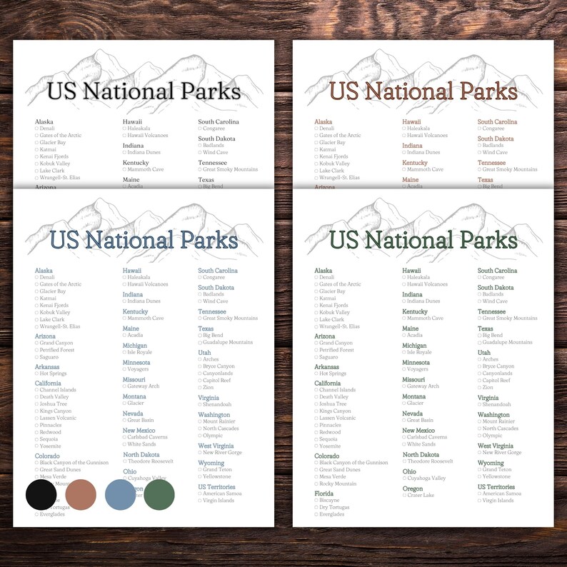 US National Parks Checklist Printable, Nationals Bucket List, National ...
