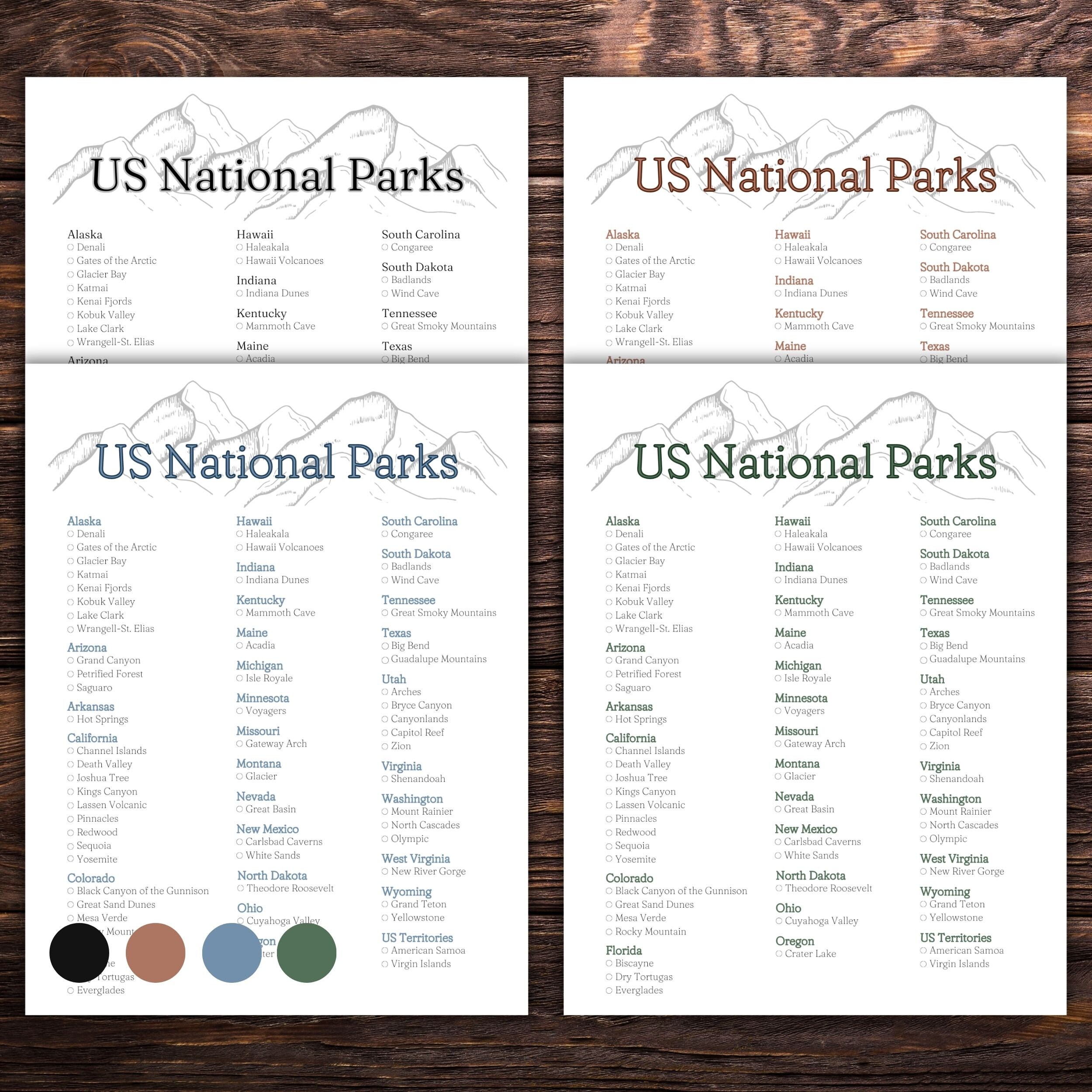US National Parks Checklist Printable, Nationals Bucket List, National ...