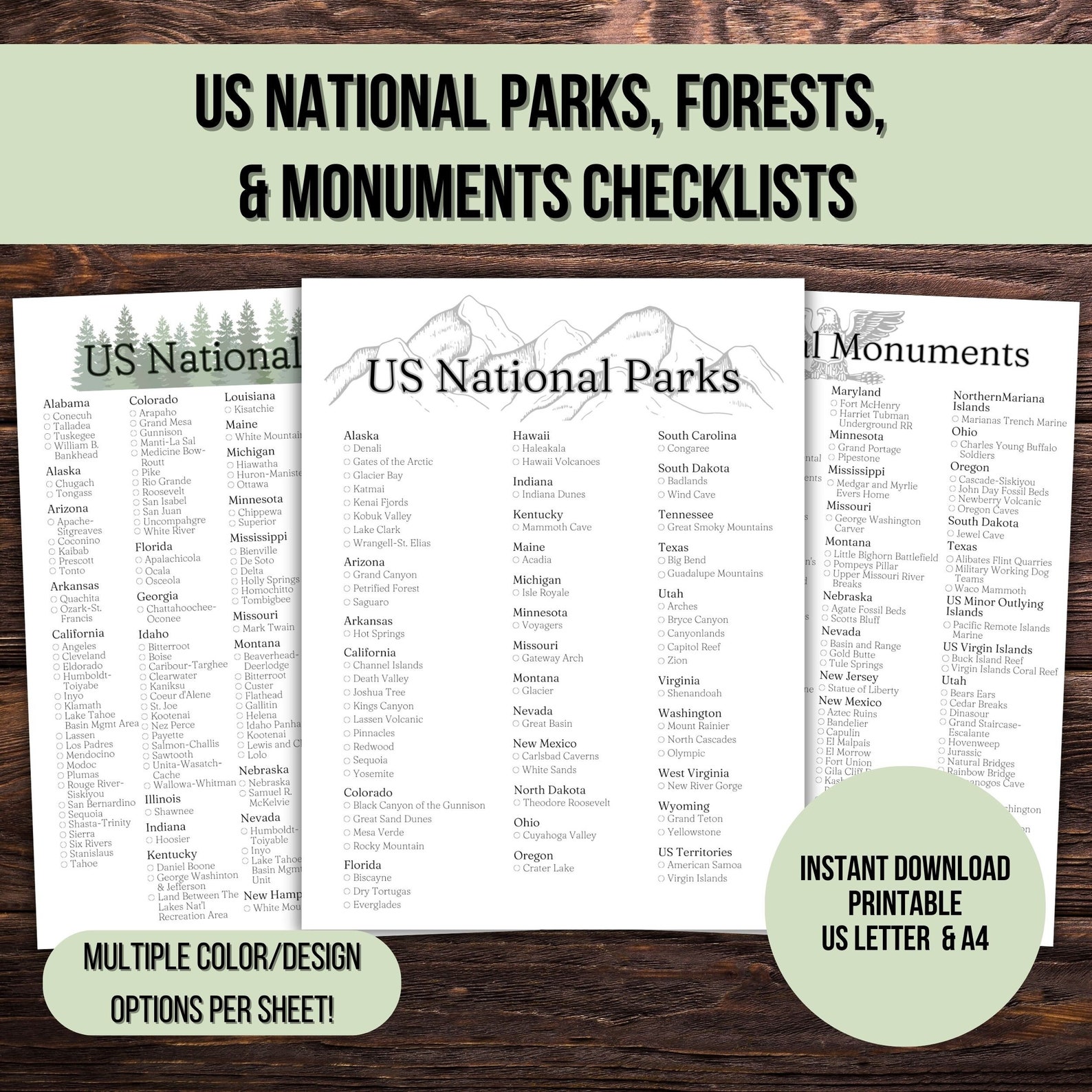 US National Park, US National Forest, US National Monuments Checklist ...